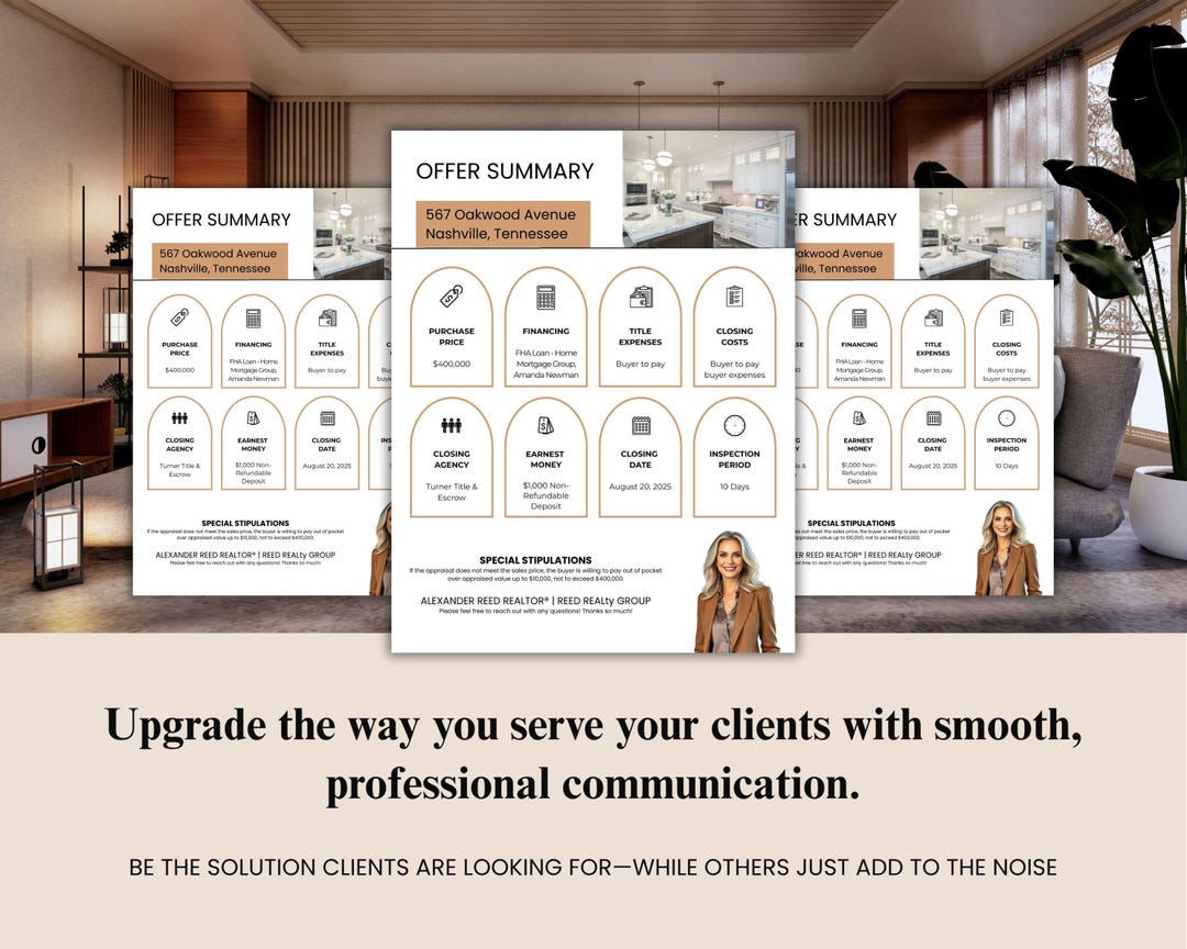 Realtor Offer Summary Sheet: Canva Template for Real Estate Marketing ...