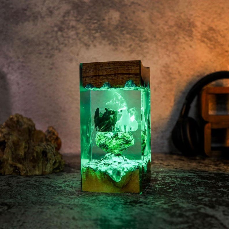 Toothless & Light Fury Lamp V4, HTTYD How to Train Your Dragon Resin ...