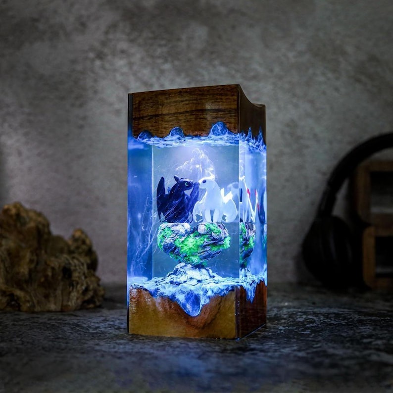 Toothless & Light Fury Lamp V4, HTTYD How to Train Your Dragon Resin ...