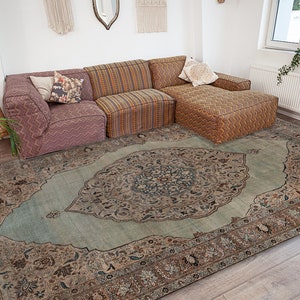 Farmhouse Rug Stone Color Rug Blue and Green Distressed Turkish Rug ...