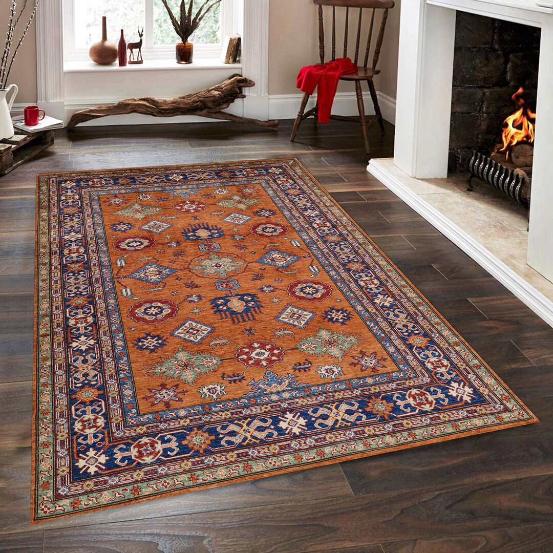 Turkish Rugs 5x8, Traditional Rugs 4x6, Orange Area Rug 5x8, Cotton Rug ...