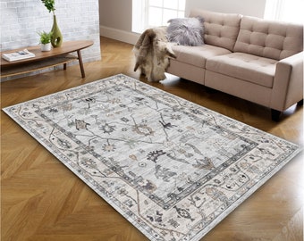 Gray Modern Oushak Rug, Shades of Soft Grey Vintage Pastel Turkish Area ...