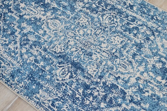 Farmhouse Rug Blue Distressed Turkish Rug Blue Area Rug Heriz - Etsy