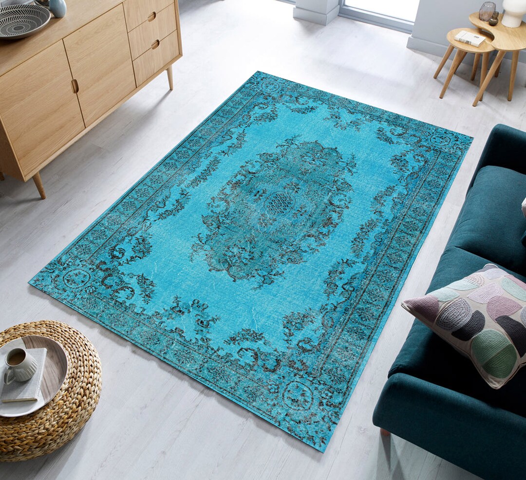 Neutral Distressed Turkish Rug, Blue Area Rug Turquoise Rug 3x5 4x6 5x7 ...