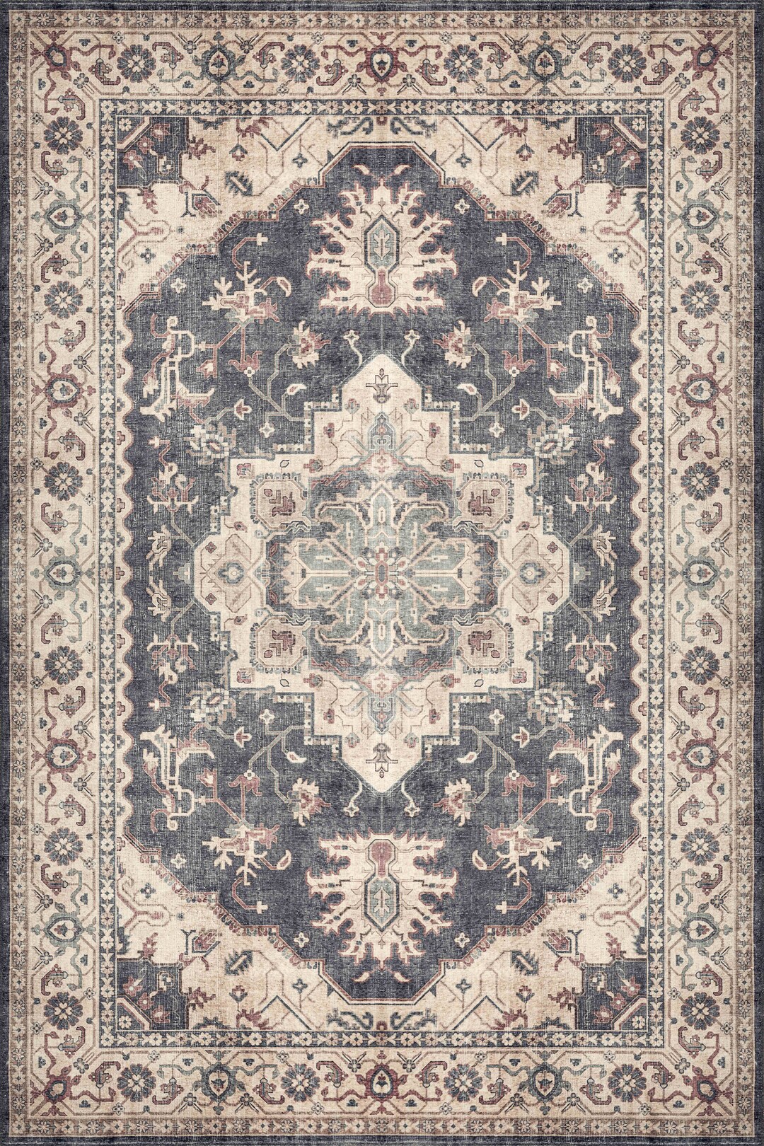 Traditional Medallion Blue Turkish Area Rug Geometric Pastel Large ...