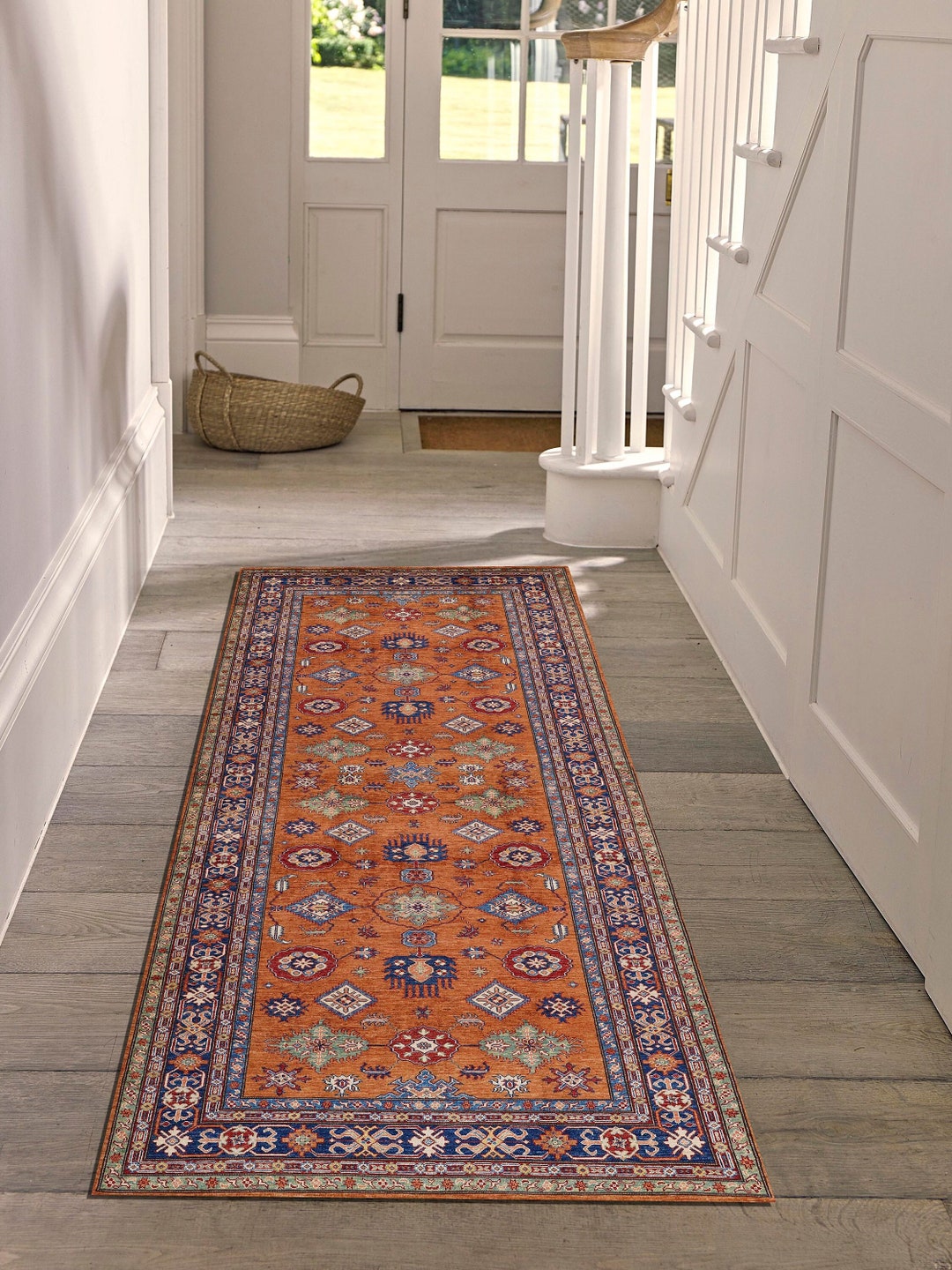 Turkish Runner Orange Entryway Runner Rug Washable Non Slip Staircase ...