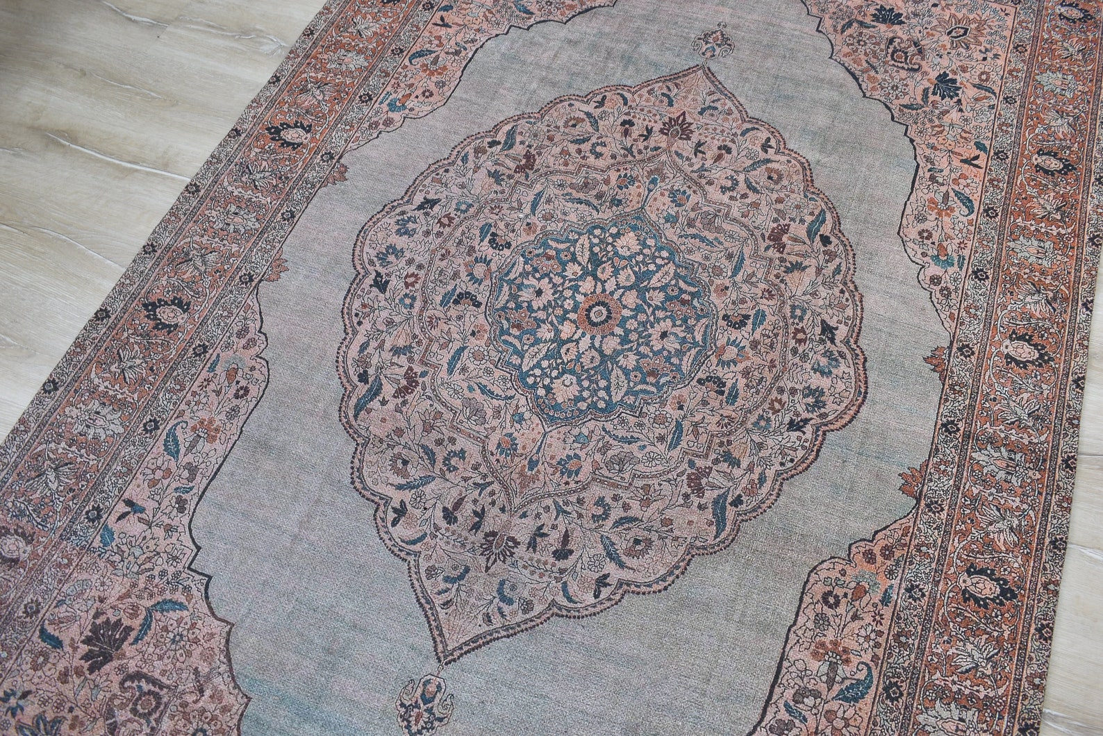 Farmhouse Rug Stone Color Rug Blue and Green Distressed - Etsy