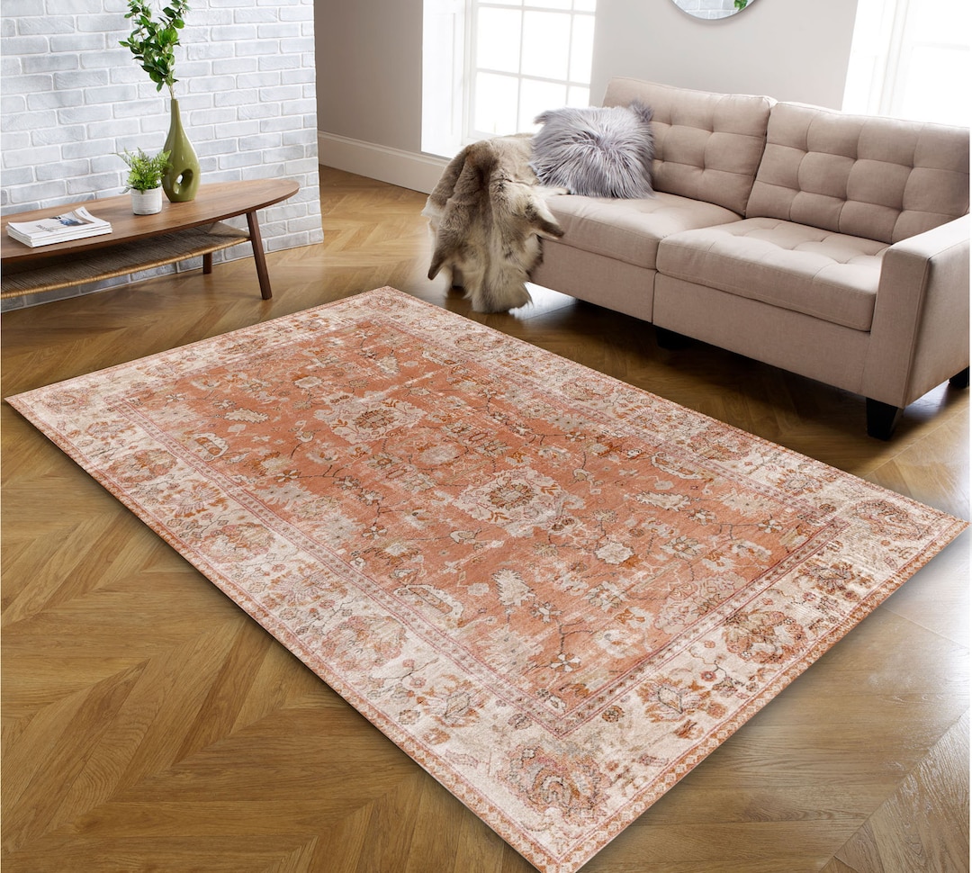Turkish Rug, Faded Rug, Coral Color Rug, Oushak Rug, Area Rug 4x6 ...