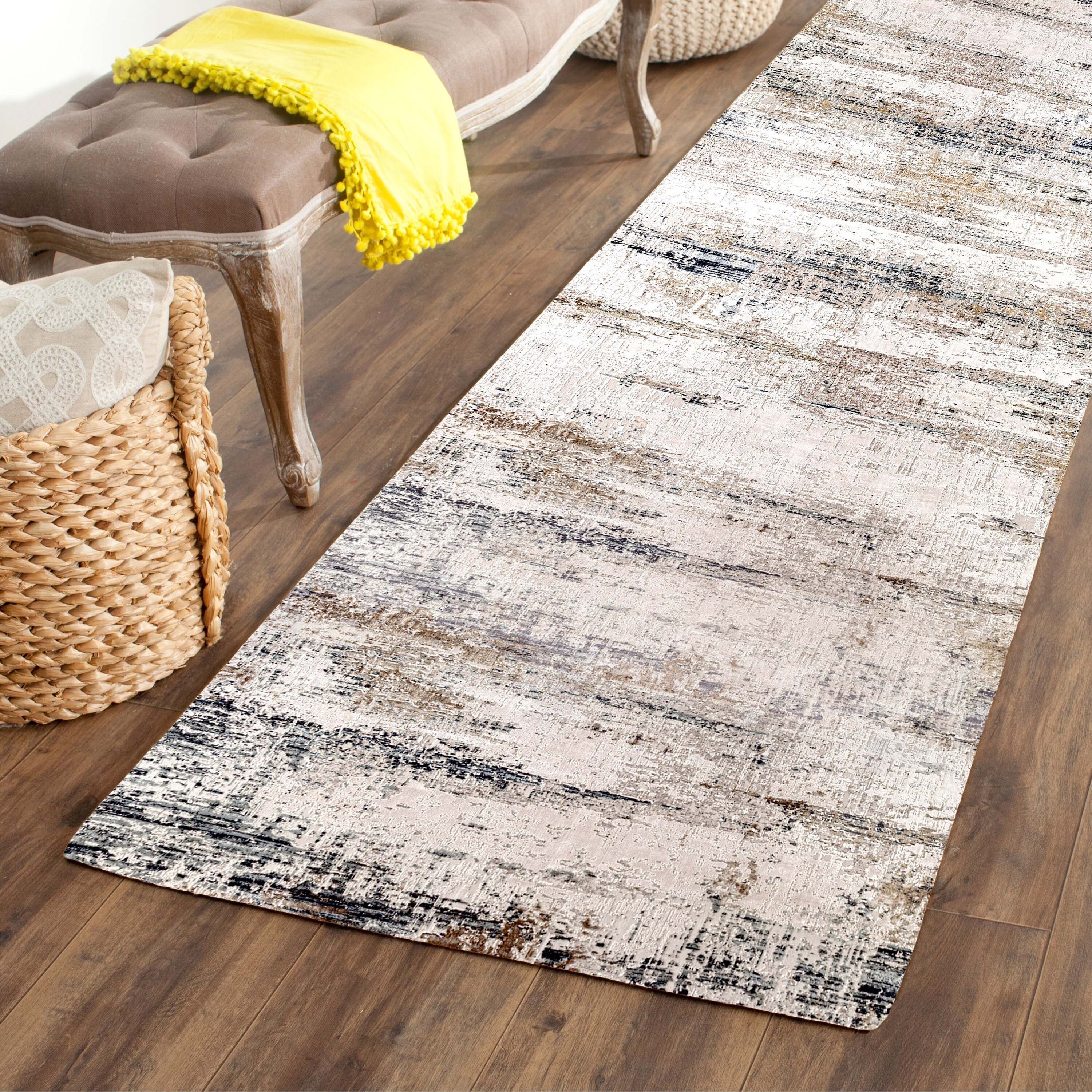 Modern Runner Rug, Abstract Living Room Bedroom Dining Faded Luxury ...