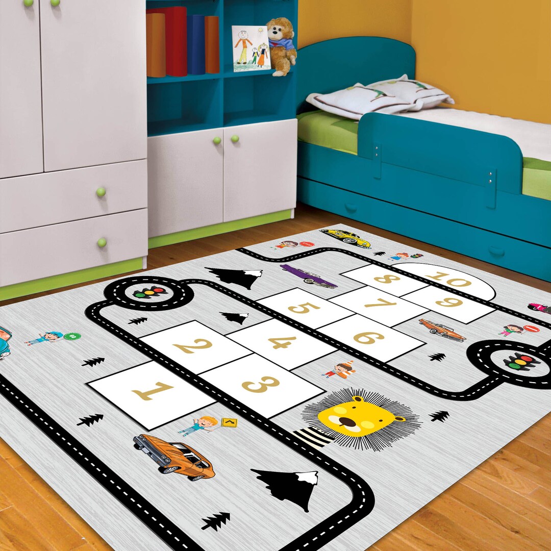 Hopscotch Race Playground Carpet, Nursery Decor, Boys Rug, Youth Room ...