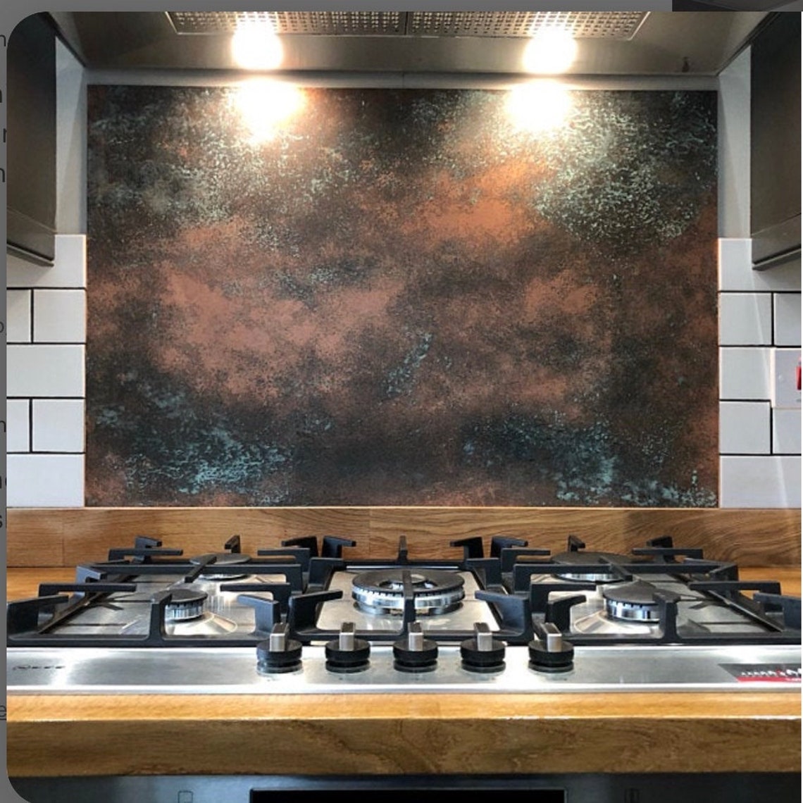 Kitchen Splashback Aged Copper Effect misty Blues - Etsy