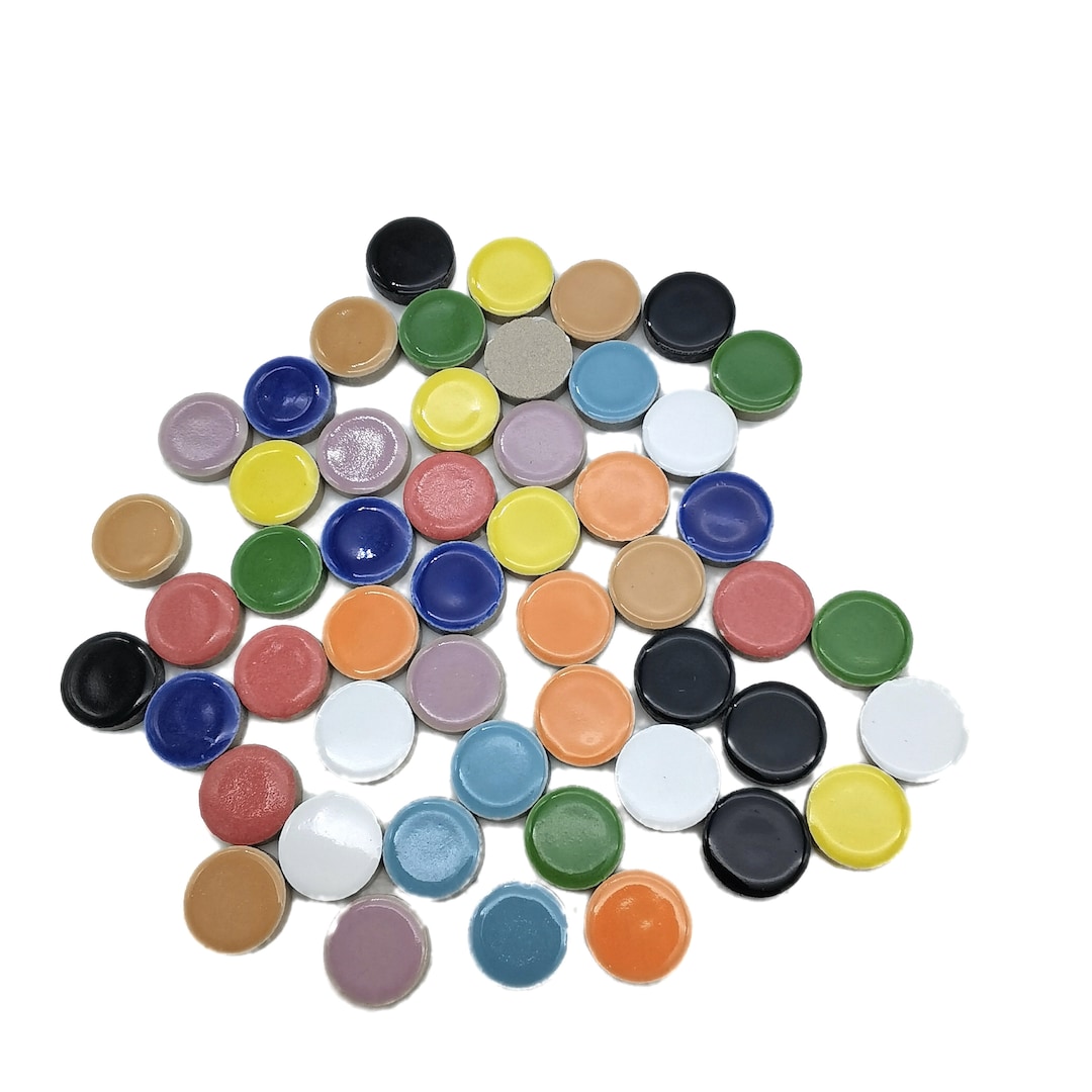 50 Pieces 2cm Round Ceramic Mosaic Stones in 10 Colours 5 Pieces per ...