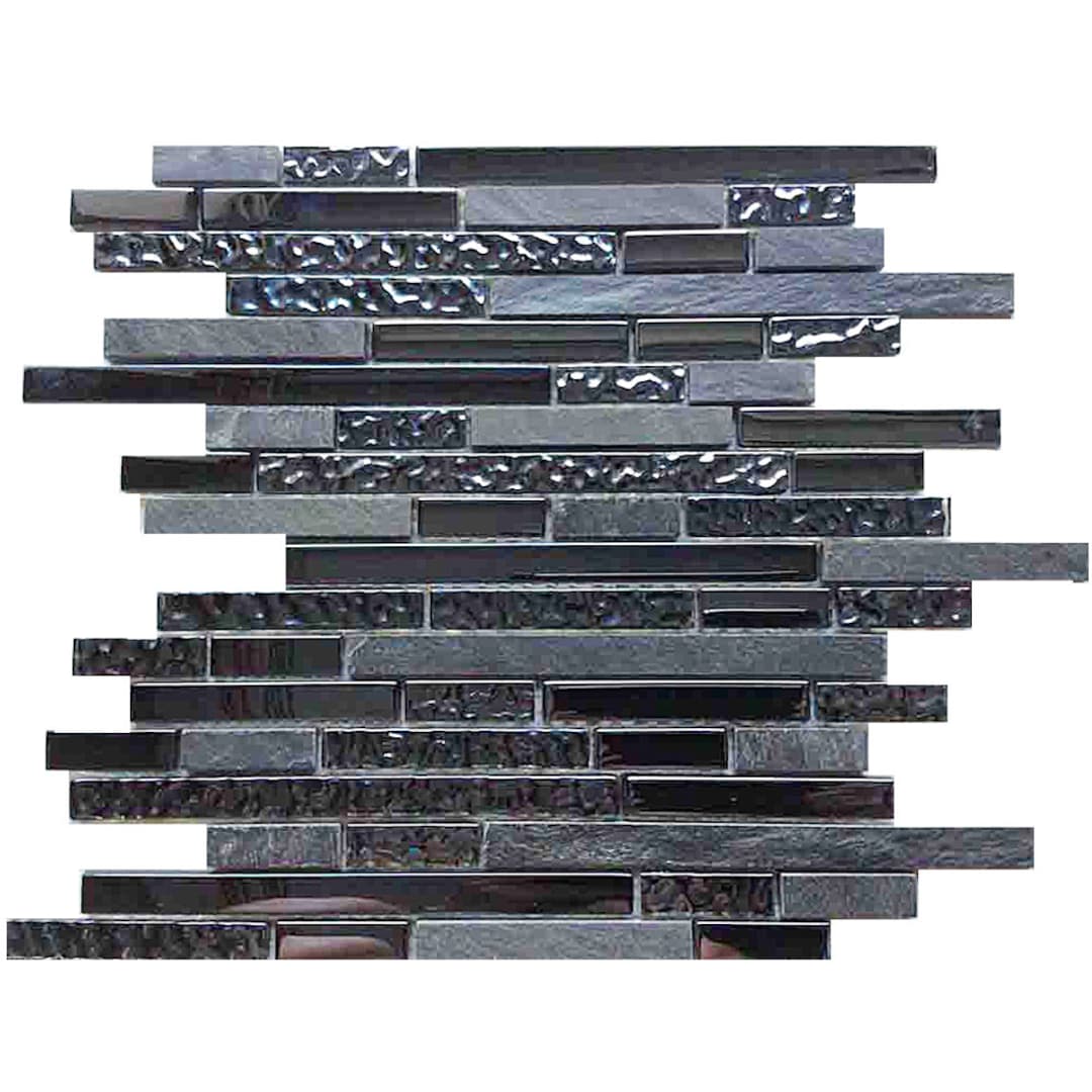 Black Metallic Glass Mosaic Tile: Natural Stone Strips - Etsy