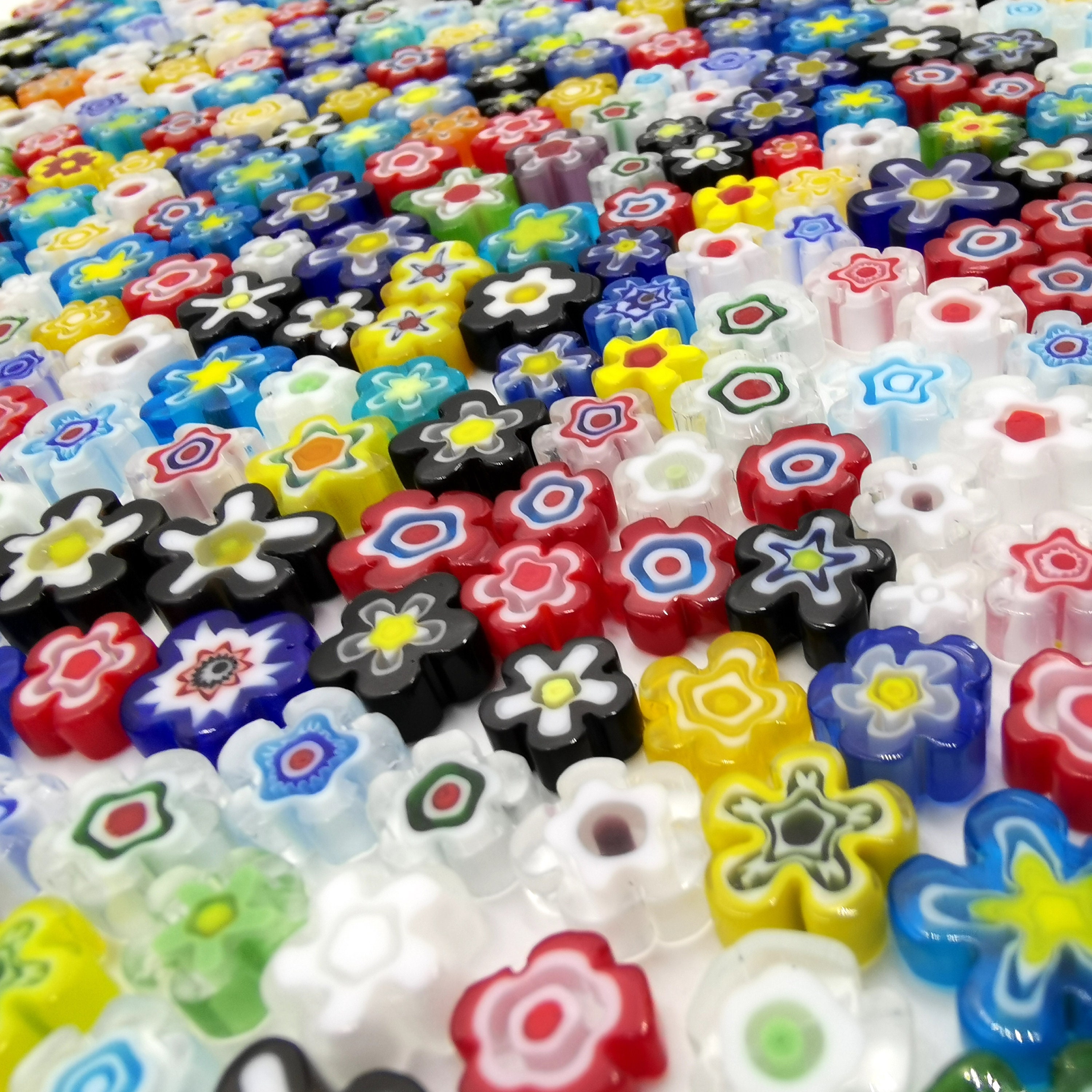 Flower Shape Millefiori Glass Mosaic Tiles 7-10mm 100g (approx. 110 ...