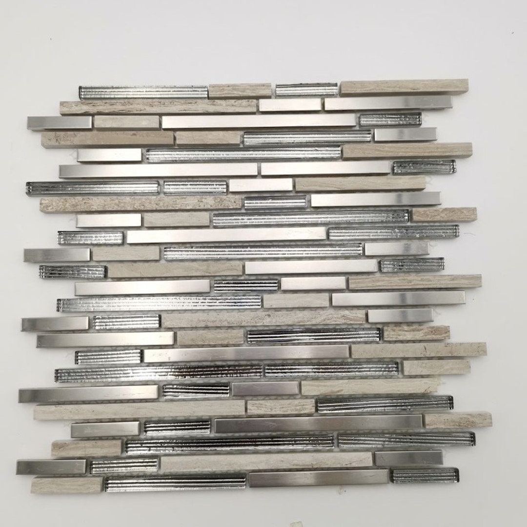 HST03 1sqm Stainless Steel Mosaic Tiles Strips and Glass Strips Sliver ...