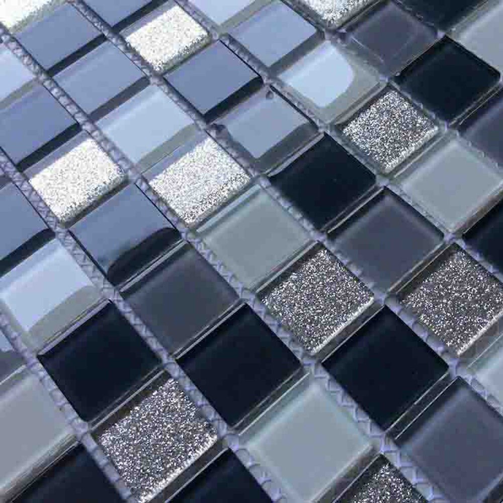 Shiny Silver Glass Mosaic Tiles: Black, White & Gray Wall Decor - Etsy