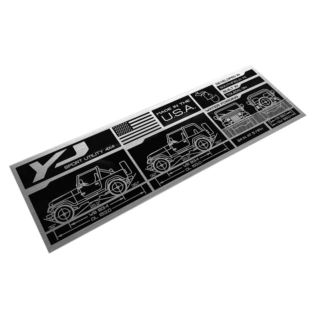 YJ Brushed Aluminum Data Plate Decal, Long Lasting Weatherproof Die Cut ...