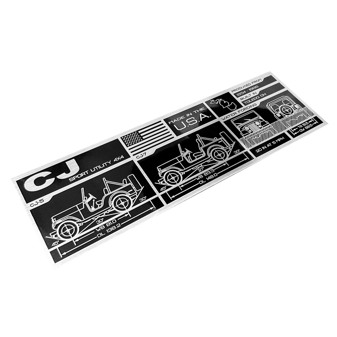 CJ Brushed Aluminum Data Plate Vinyl Decal, Long Lasting Weatherproof ...