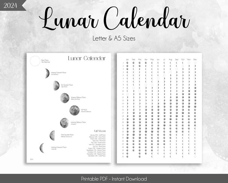 Lunar Calendar for 2024 Life Planner PDF Classic - Etsy