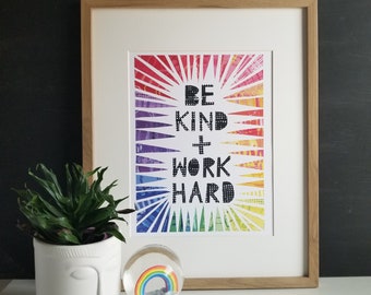 Be Kind Work Hard Printable Wall Art - Etsy