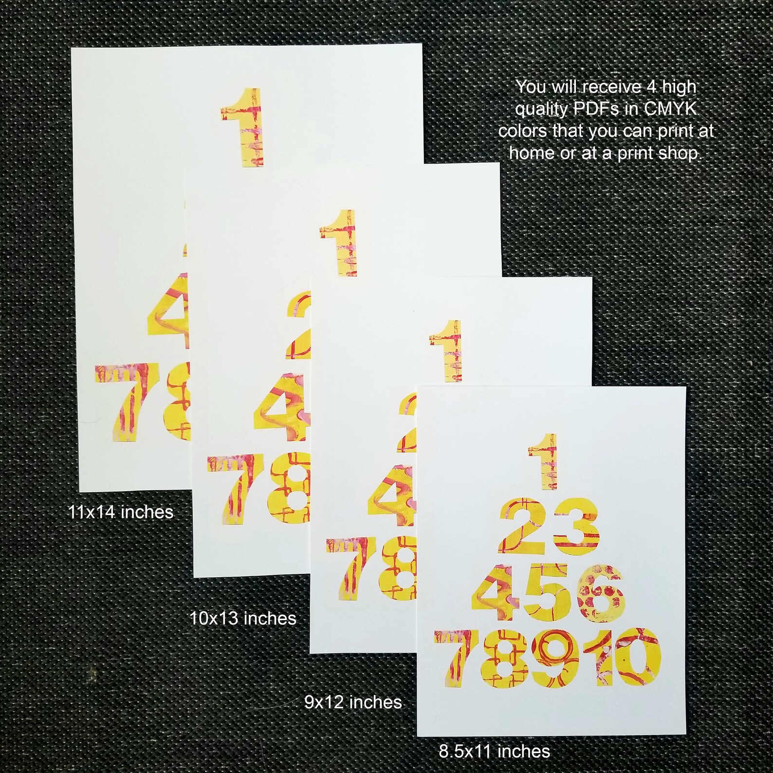 Yellow Numbers Print, Modern Nursery Art, Yellow Kids Room Art, Yellow ...