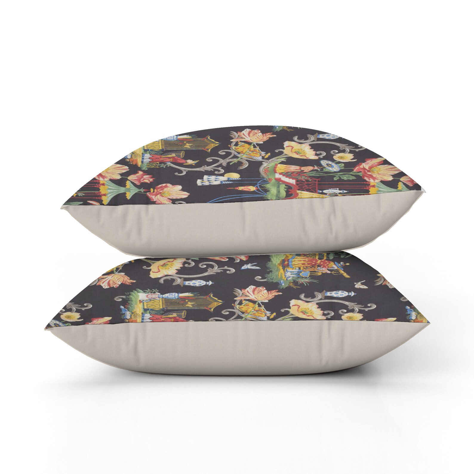 Chinoiserie Throw Pillow Cover Asian Pillow Black Red | Etsy