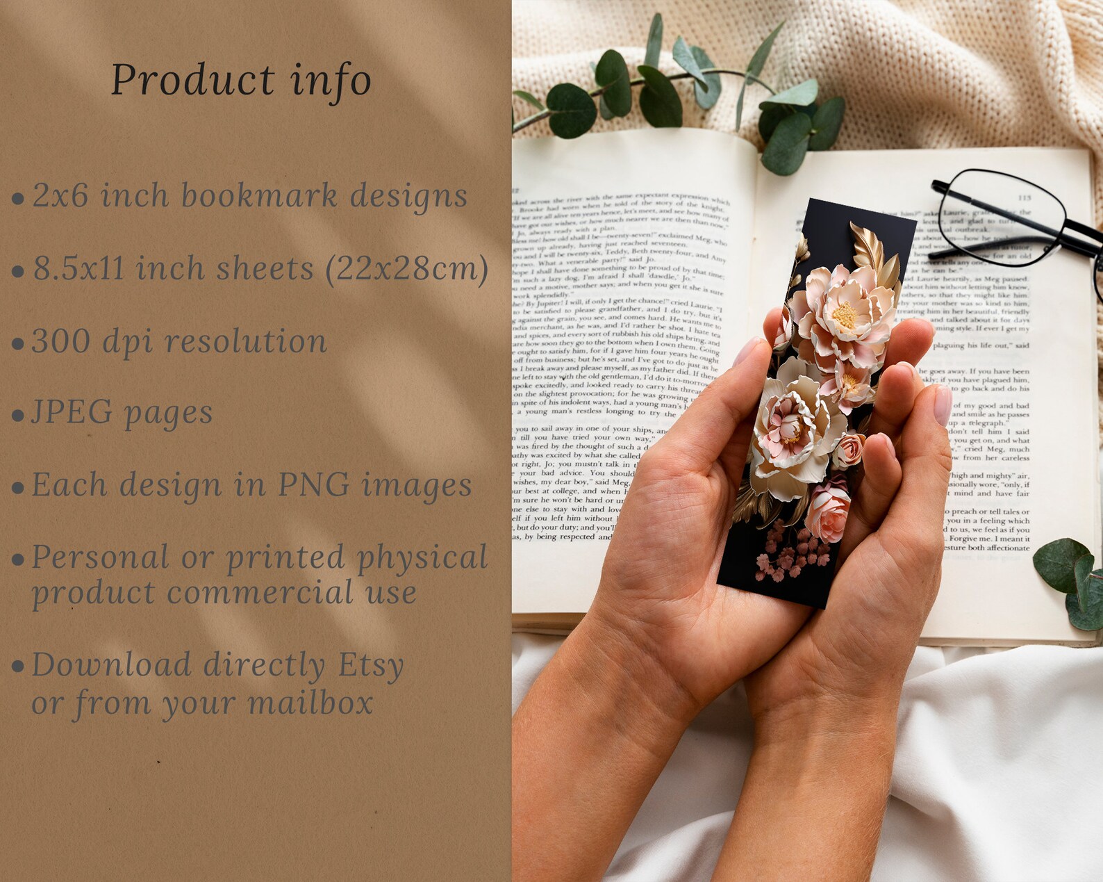 3D Floral Printable Bookmarks, 20 Digital Download JPG Bookmark Sheets ...
