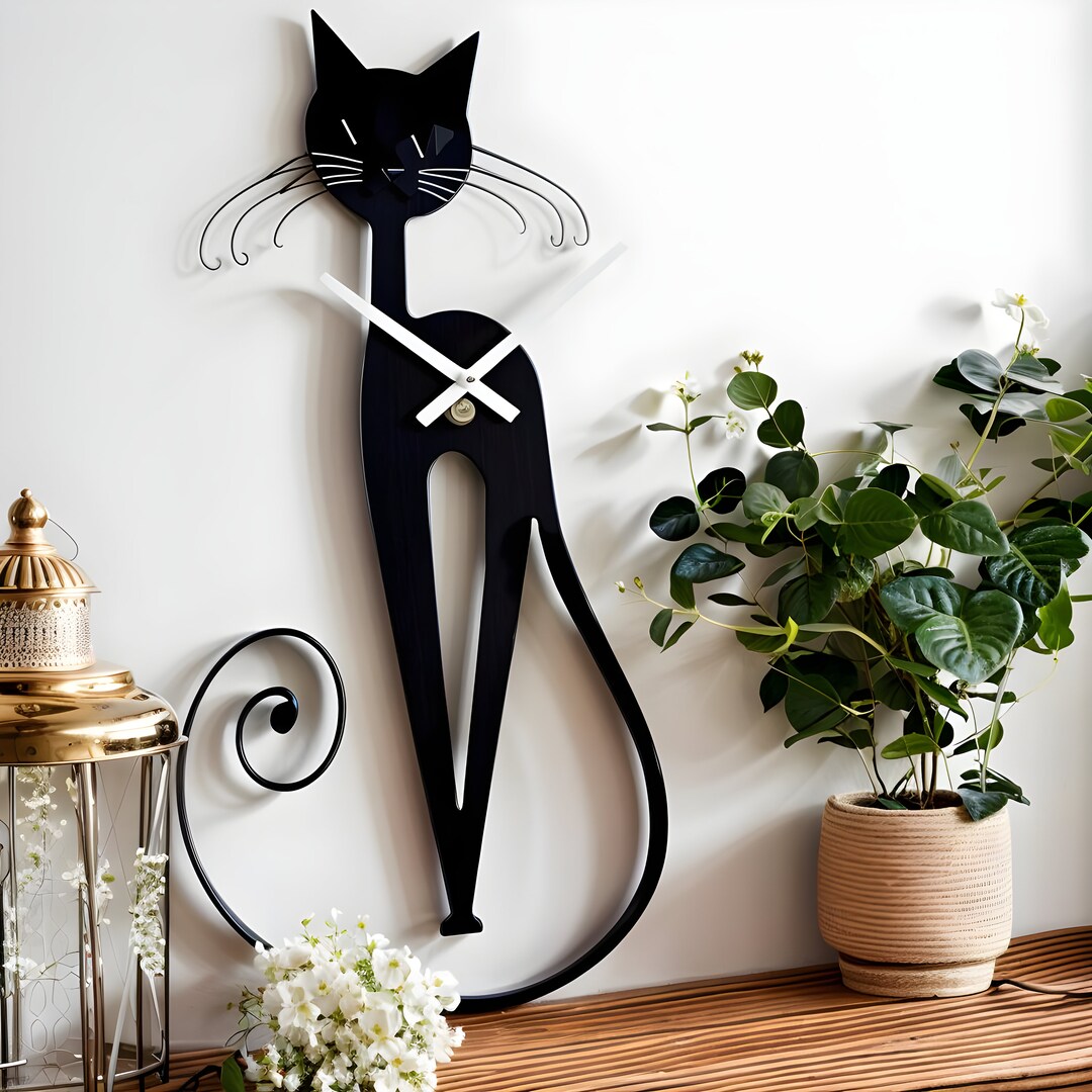 Laser Cut Cartoon Cute Cat Wall Clock, Wall Clock Decor 3D Model Puzzle ...