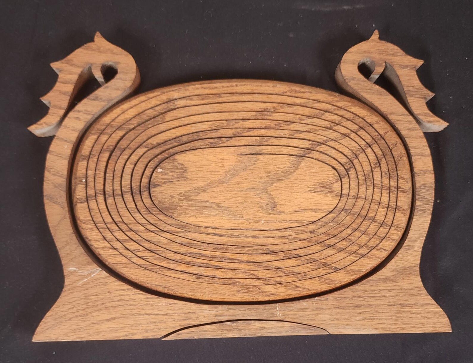 Wooden Collapsible Basket Viking Ship Style 10x7.5” Folding Fruit Bowl ...