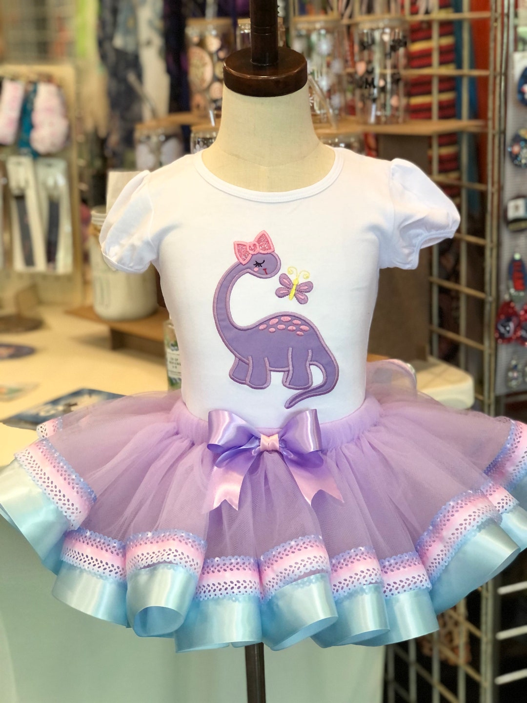 Girly Dino Birthday Outfit, Brachiosaurus Dinosaur Set , Embroidered ...