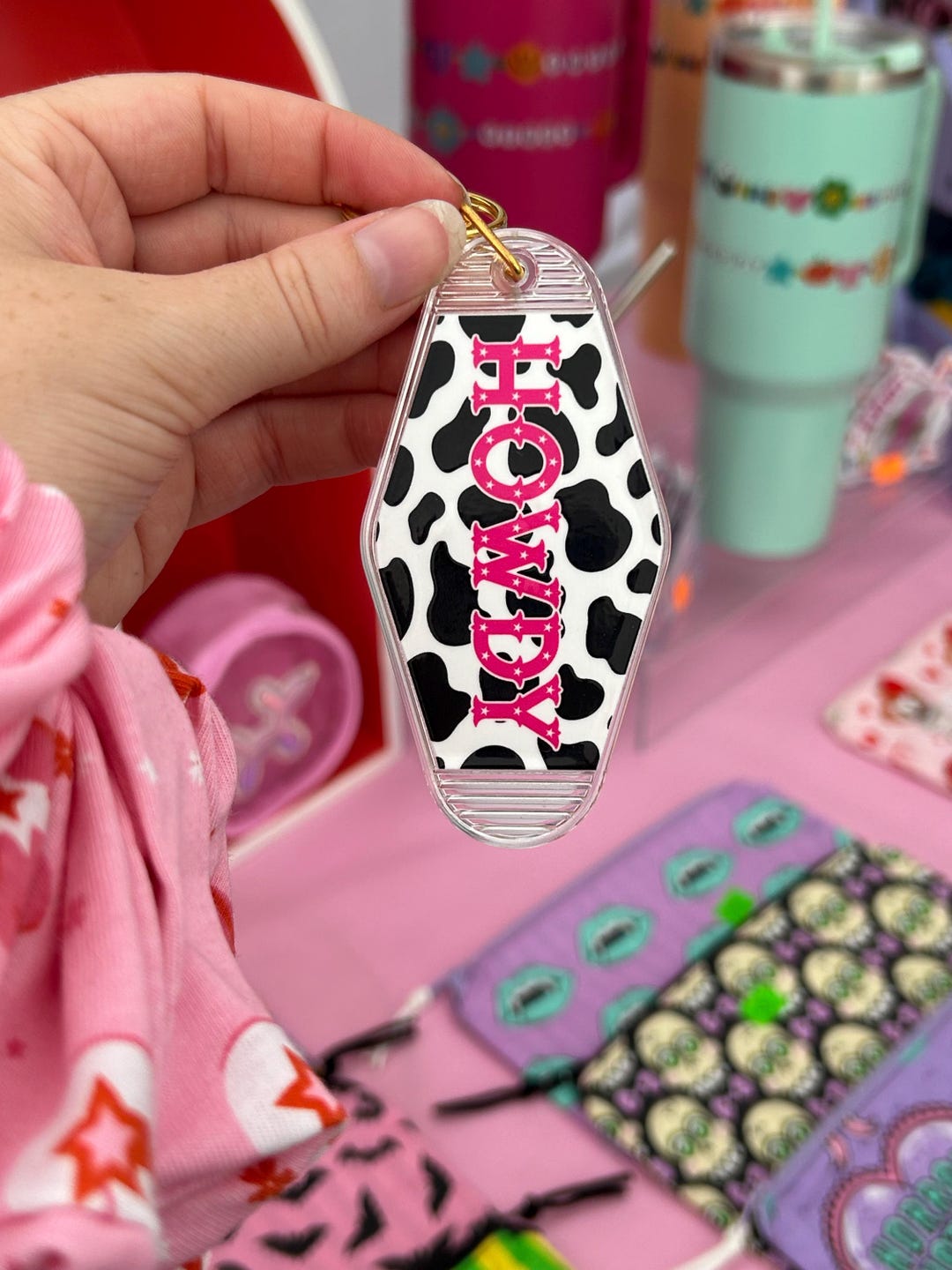 Howdy Cow Print Motel Keychain - Etsy