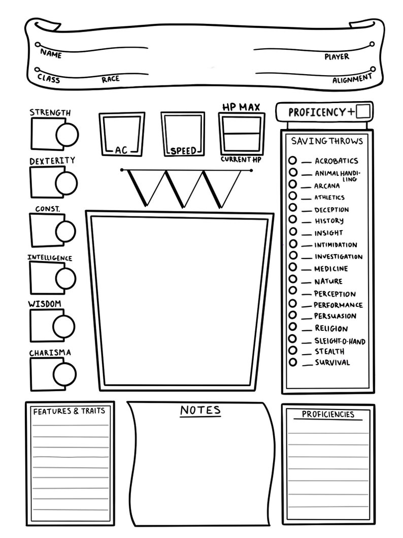 Simple Bold Dnd Character Sheet Printable - Etsy