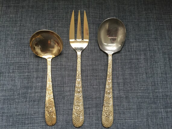 Vintage Golden Lifetime Cutlery Serving Set | Etsy