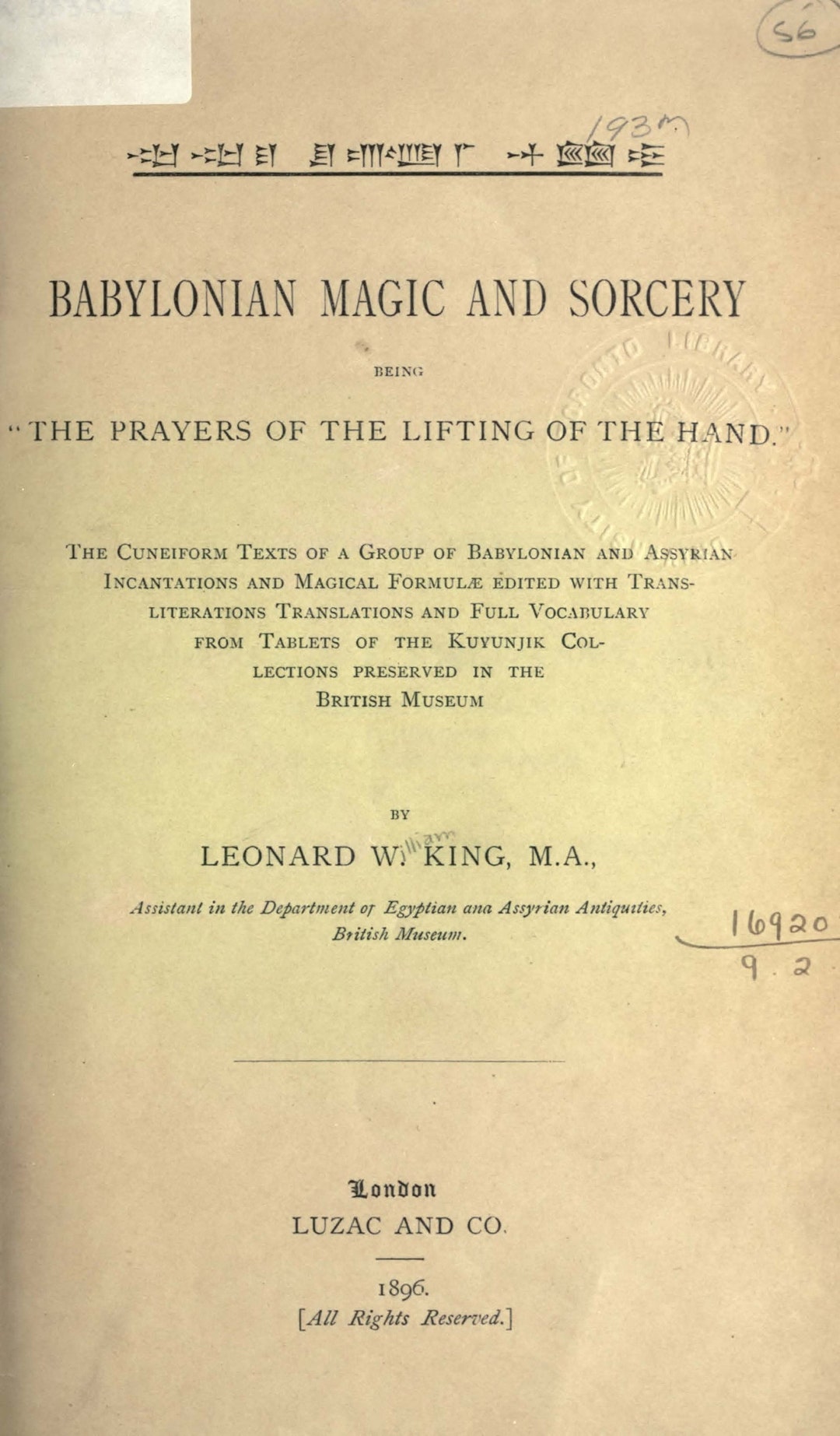 Babylonian Magic and Sorcery by Leonard W. King, M.A., (1896 ...