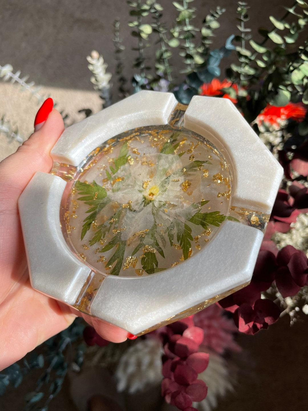 Resin Ash Tray With Pink Pansy & Greenery, Smoker Gifts, Custom Epoxy ...