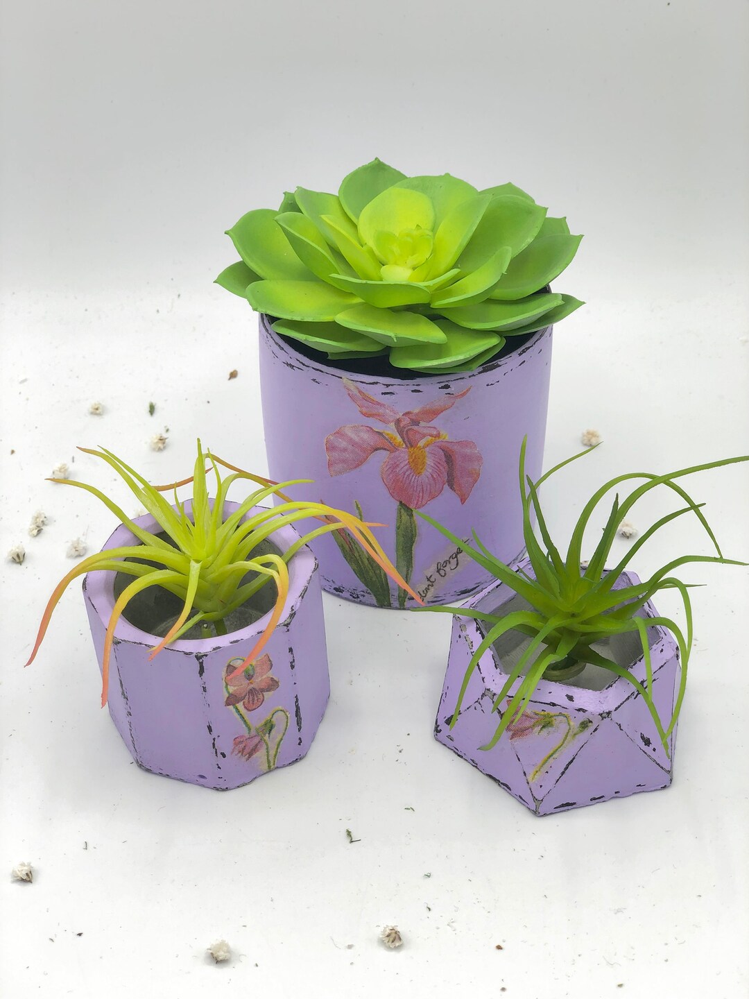 Decoupage Concrete Planter Set, Lavender French Country Decor - Etsy