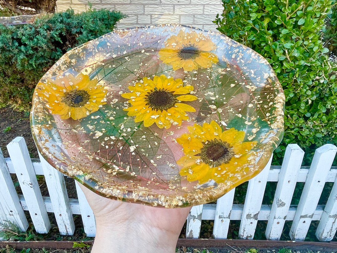 Sunflower Resin Tray, Resin Catchall Tray With Sunflowers & Leaves ...