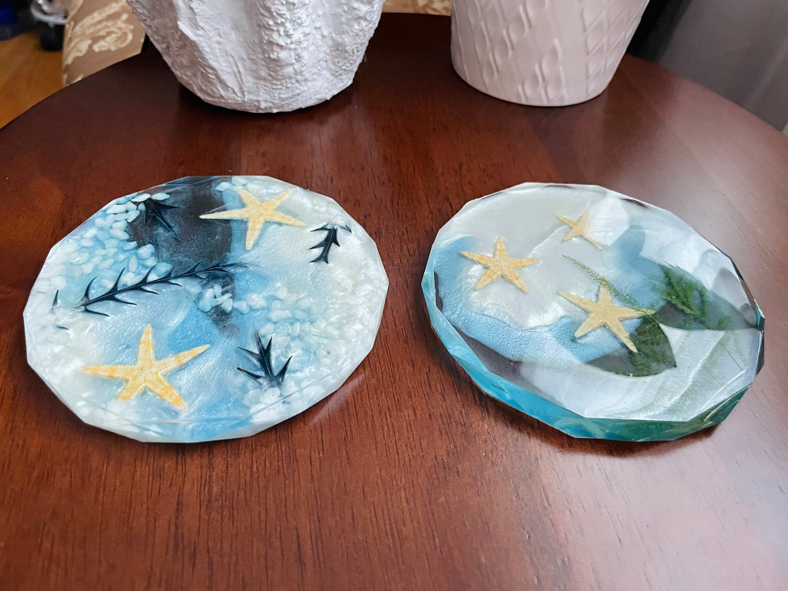 Nautical Coasters With Starfish and Dried Plants Cute Resin - Etsy