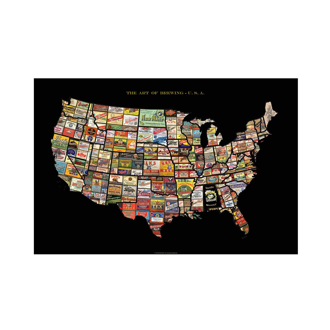 Vintage USA Beer Label Tapestry Map 24" X 36" - Etsy