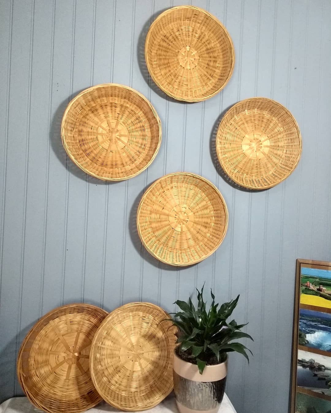 A Set of Six Vintage Woven Bamboo Chargers/bamboo Trays/bohemian Chic ...