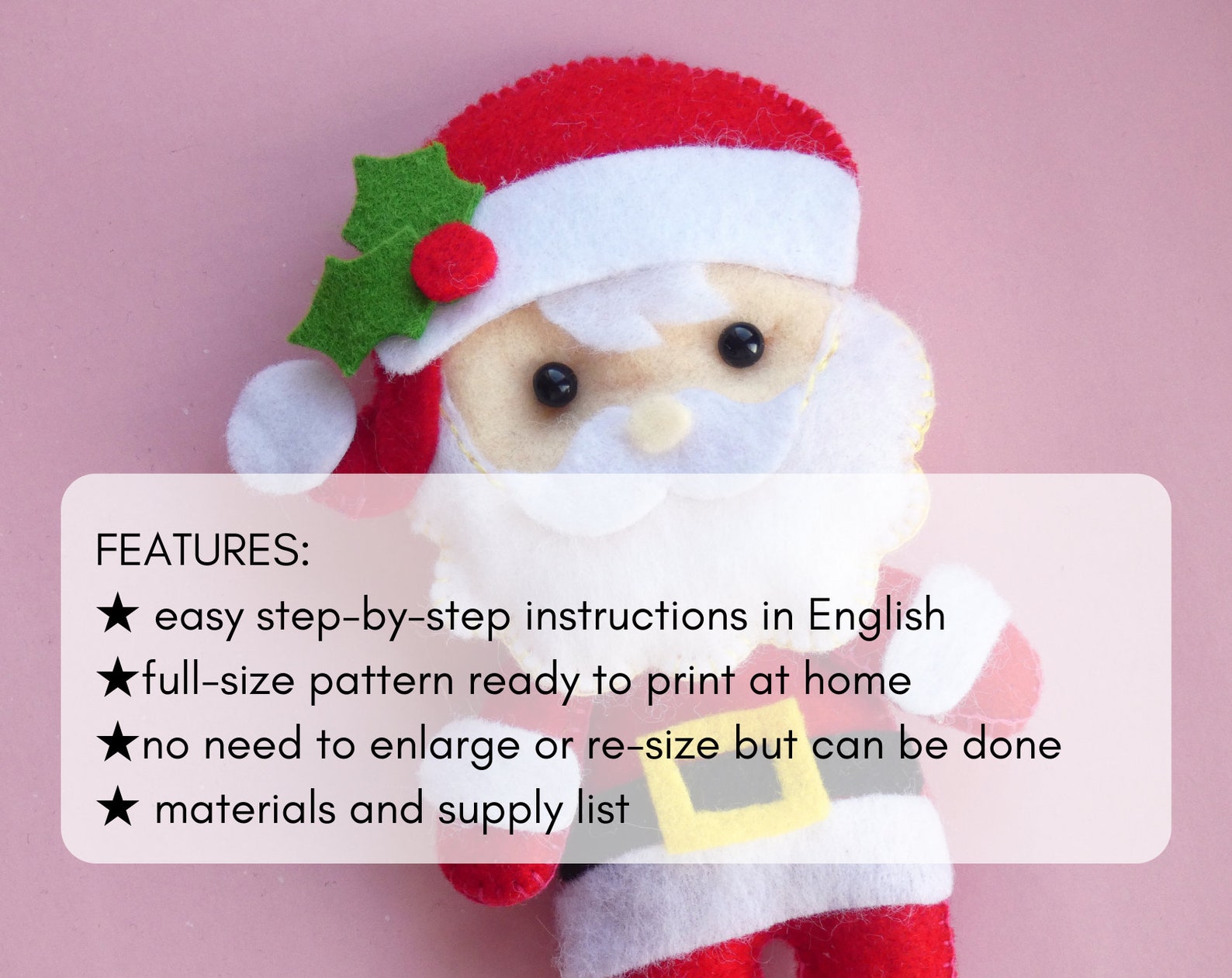 Santa Claus Felt Sewing PATTERN PDF & Tutorial - Christmas Tree ...