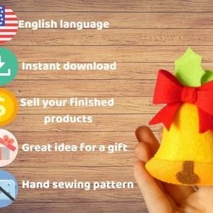 Christmas Ornaments Sewing PATTERN PDF & Tutorial - Felt Christmas Bell ...