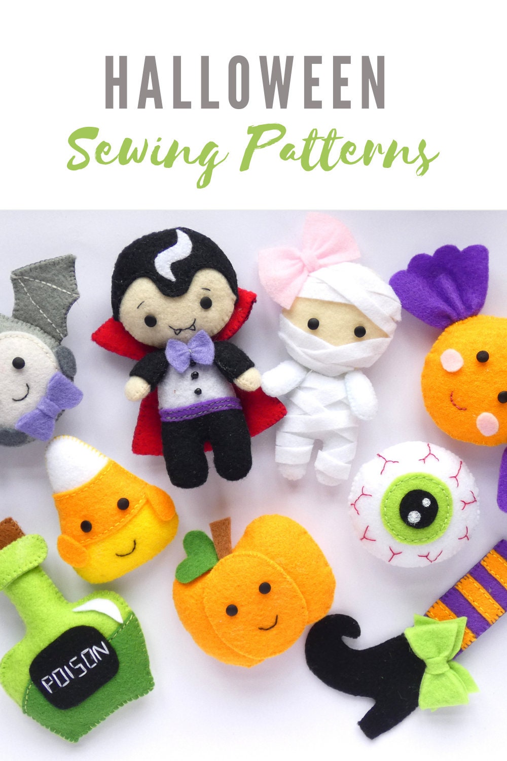 Set of 9 Halloween Felt Ornaments PATTERN PDF - Halloween Garland ...