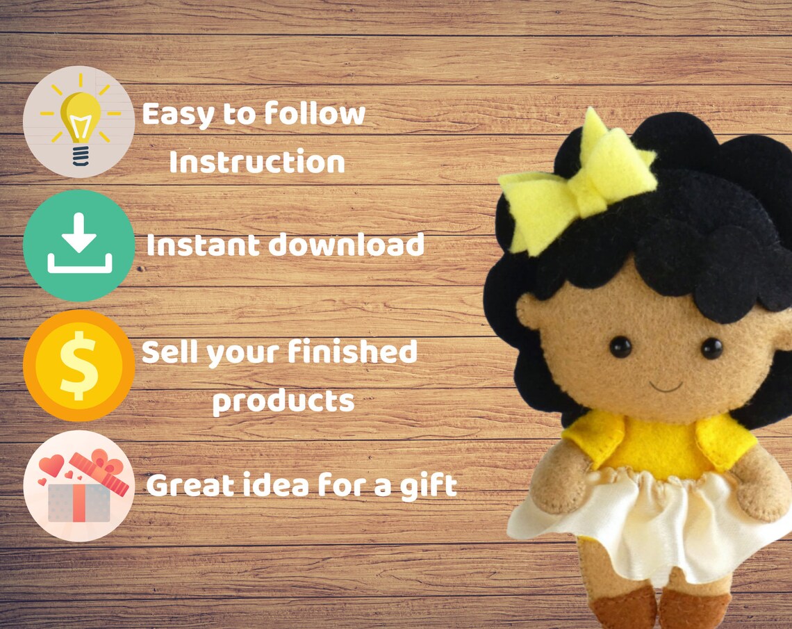 Felt Rag Doll Hand Sewing PDF PATTERN & Tutorial - Etsy