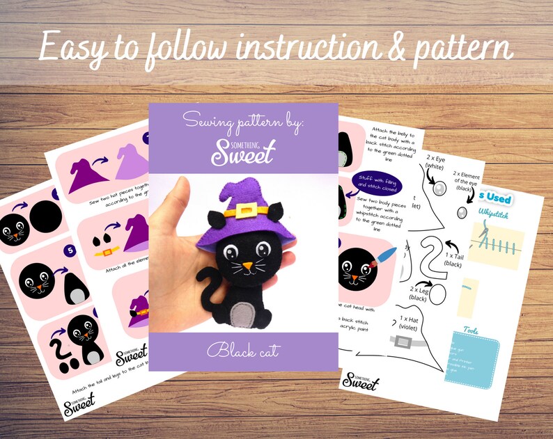 Halloween Black Cat Felt Sewing PATTERN PDF - Halloween Easy Felt ...