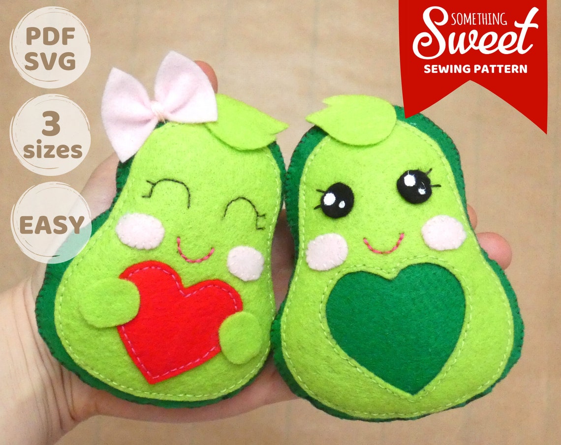 SVG PDF Felt Avocado in Love Sewing PATTERN & Tutorial Felt - Etsy Canada