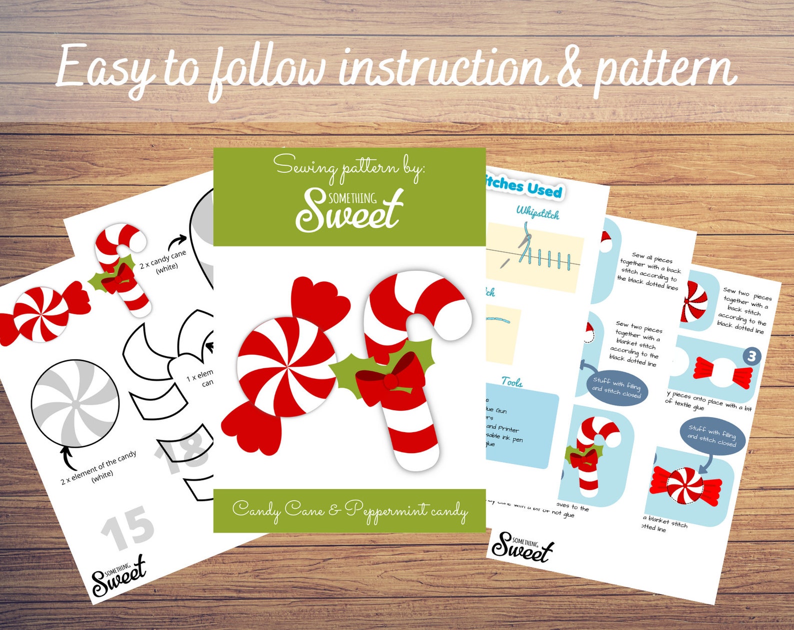 PDF Felt Candy Cane Sewing PATTERN & Tutorial Peppermint Candy Pattern ...