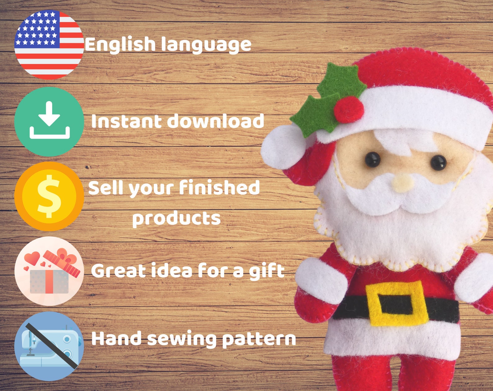 Santa Claus Felt Sewing PATTERN PDF & Tutorial - Christmas Tree ...