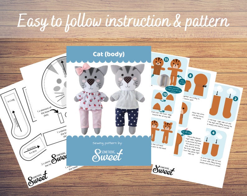 PDF Cat Doll Sewing PATTERN & Tutorial Dress up Doll Animal | Etsy