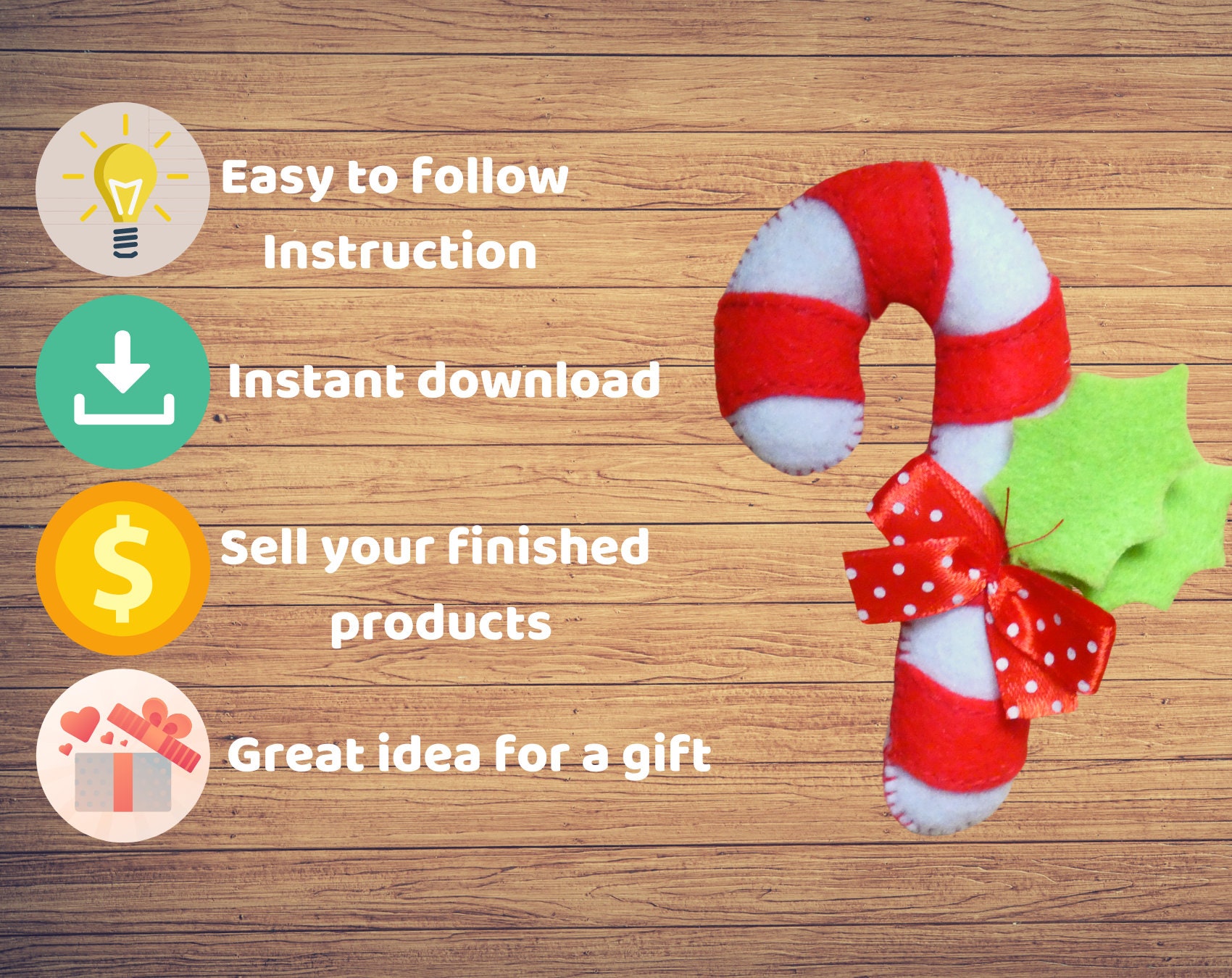 PDF Felt Candy Cane Sewing PATTERN & Tutorial Peppermint - Etsy